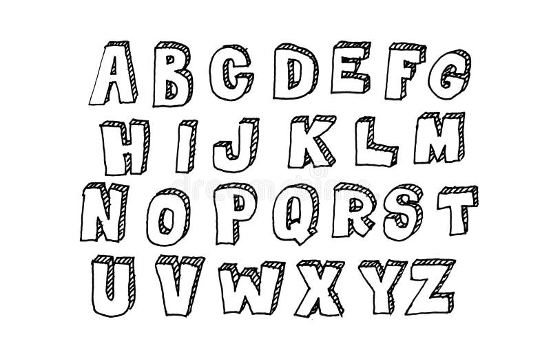 Hand Drawn Abc, Doodle Style. Blue Letters Stock Illustration ...