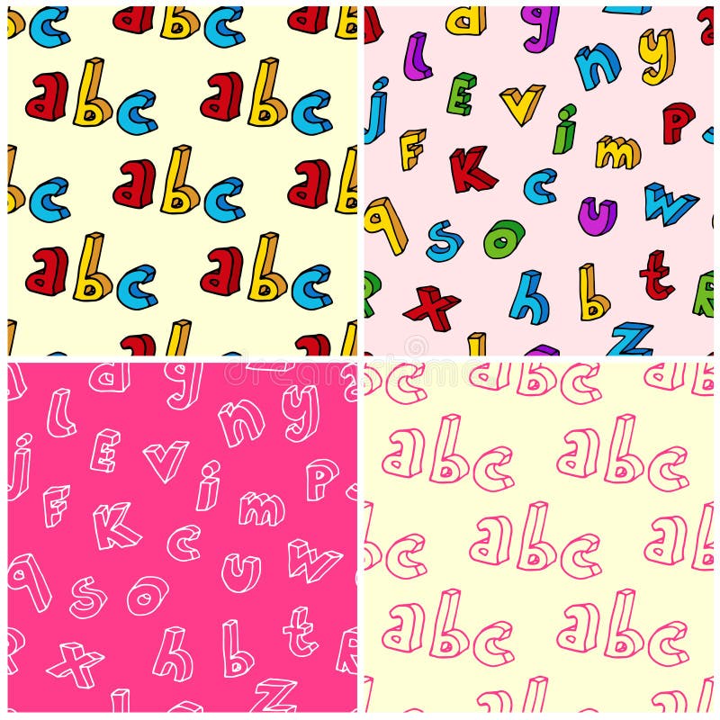 Hand Drawn Abc Seamless Patterns Set Stock Vector - Illustration of ...