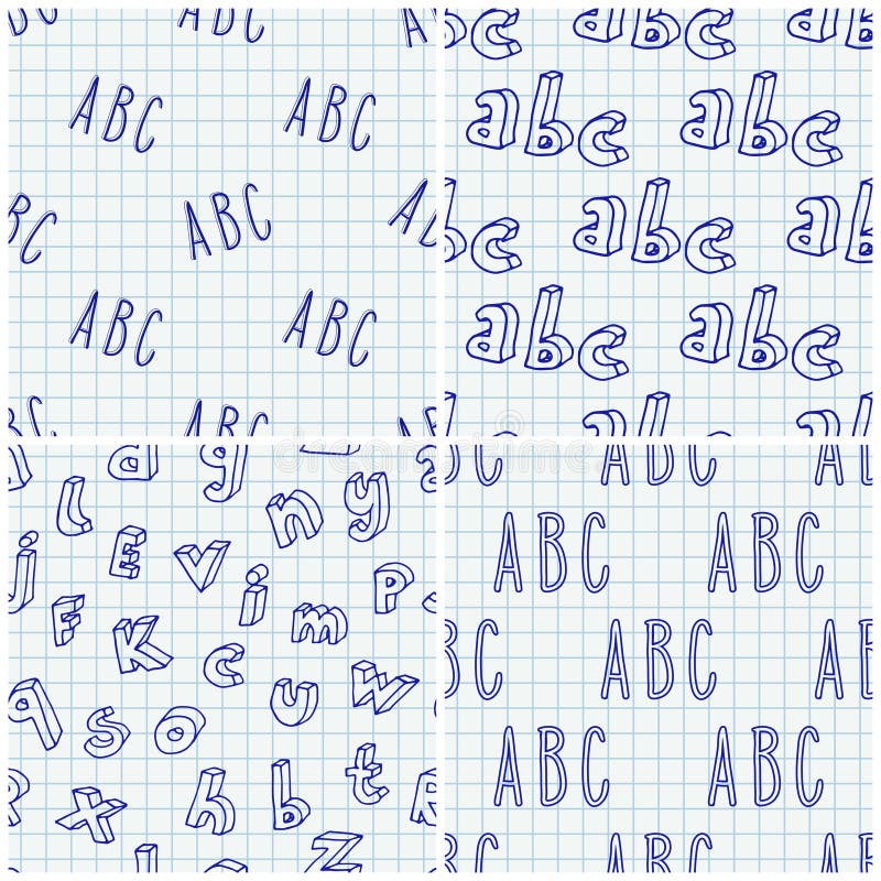 Hand Drawn Abc Seamless Patterns Set Stock Vector - Illustration of ...