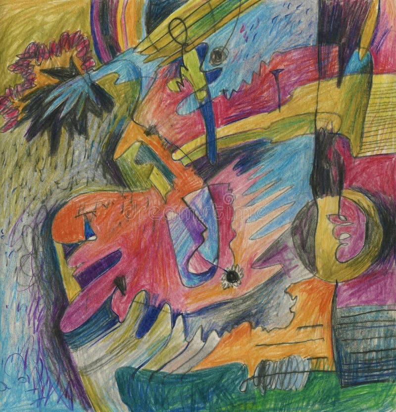 Hand-drawn Abstract Background with Geometric Shapes and Color Pencil ...