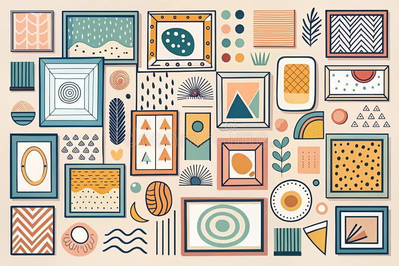 Hand Drawn Abstract Doodle Design with Geometric Frames Stock ...