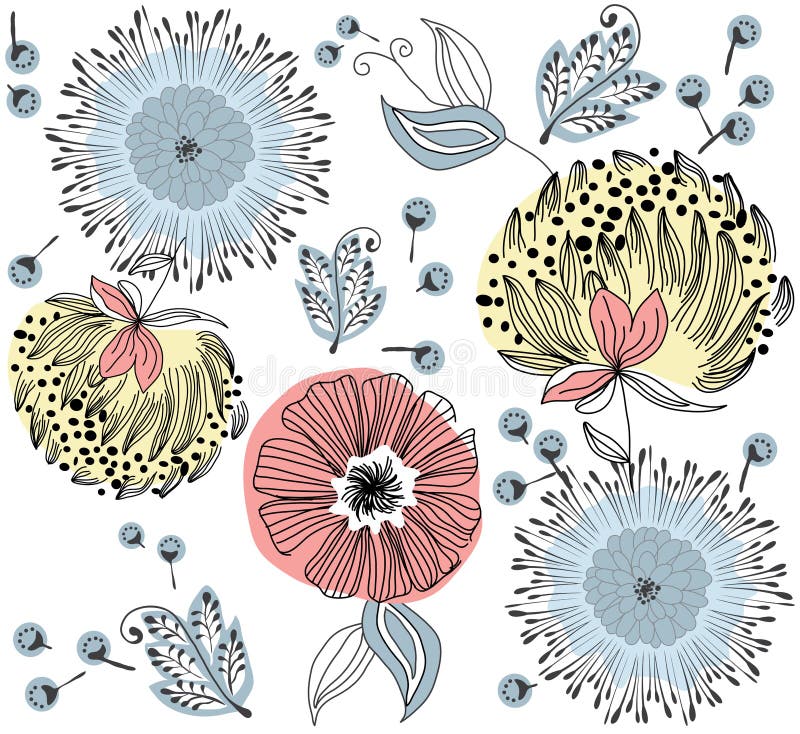Hand Drawn Abstract Flowers Repeat Pattern Stock Vector - Illustration ...