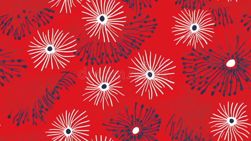 Hand Drawn Abstract Flowers Seamless Pattern on Red. Repeating Floral ...