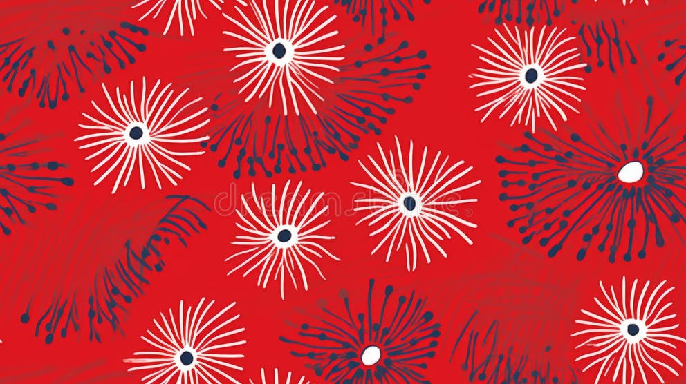 Hand Drawn Abstract Flowers Seamless Pattern on Red. Repeating Floral ...