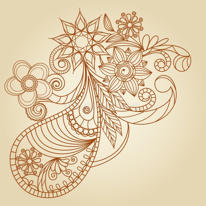 Hand-Drawn Abstract Henna Mehndi Stock Vector - Illustration of flowers ...
