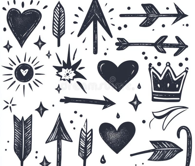 Hand-drawn Abstract Icon Illustrations with Black Lines, Featuring ...