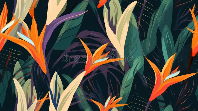 Hand Drawn Abstract Jungle Pattern with Strelitzia Flower. Creative ...
