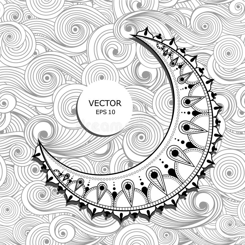 Hand Drawn Abstract Moon on Abstract Seamless Pattern. Background of ...