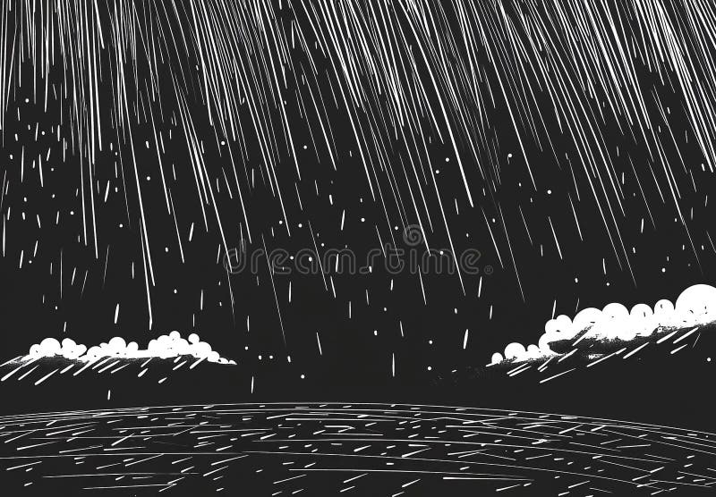 Hand-drawn Abstract Rain Texture on a Black Background Creating a ...