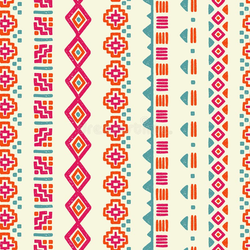Hand Drawn Abstract Seamless Pattern, Ethnic Background, Aztec Style ...