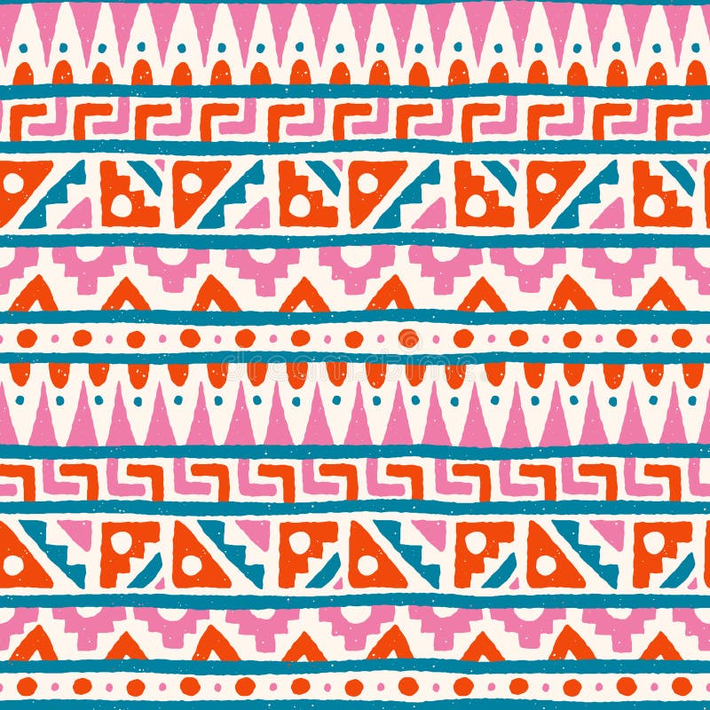 Hand Drawn Abstract Seamless Pattern, Ethnic Background, Aztec Style ...