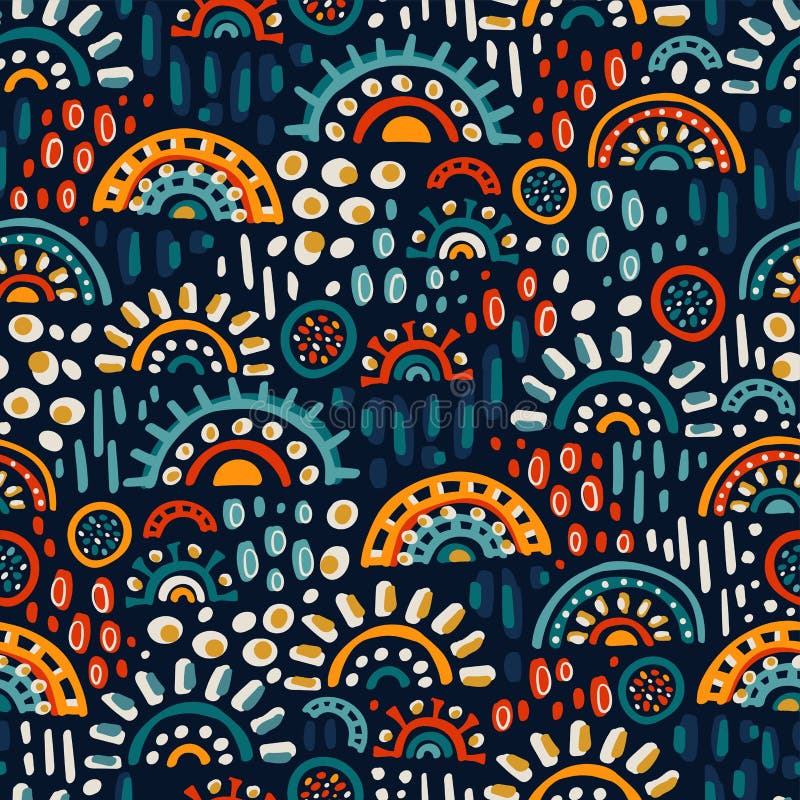 Hand Drawn Abstract Seamless Pattern, Ethnic Background, Simple Style ...