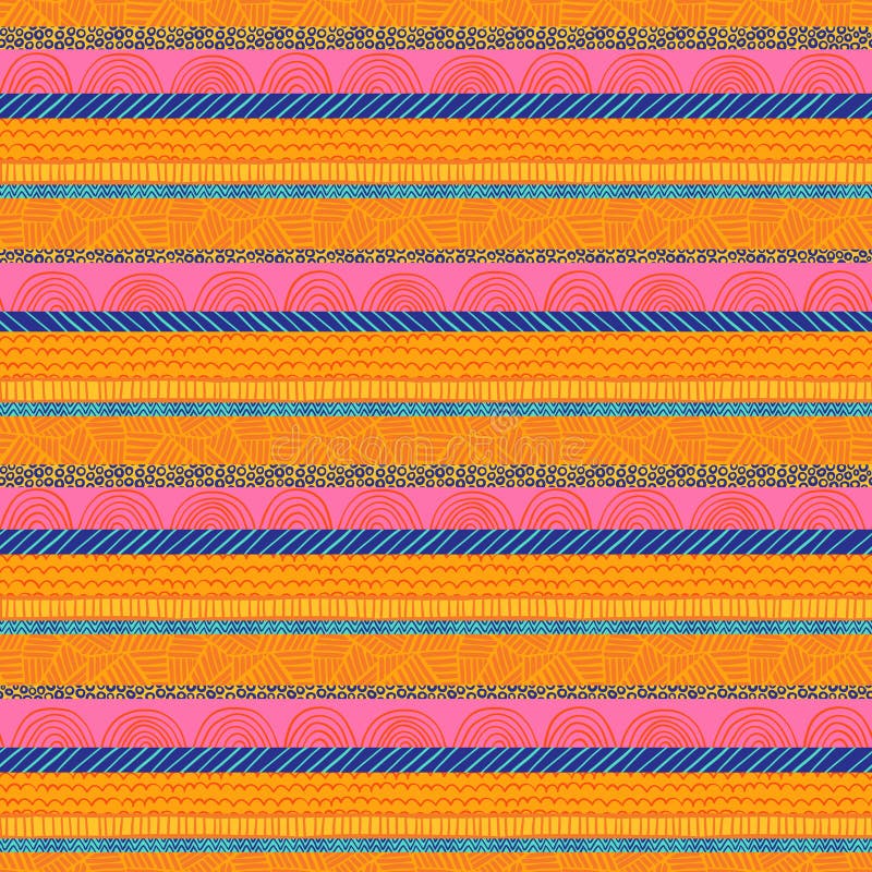 Hand Drawn Abstract Seamless Pattern, Ethnic Background, Vibrant Colors ...