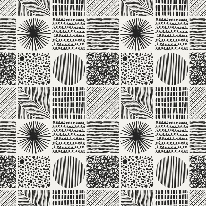 Hand-drawn Abstract Shape Seamless Pattern. Curves, Dots, and Doodles ...
