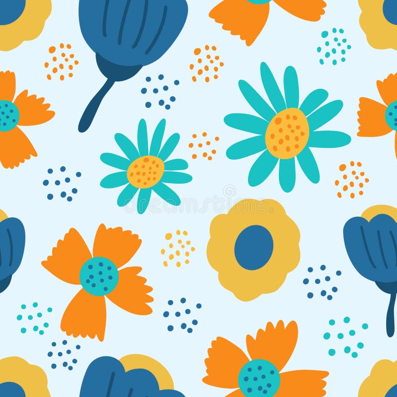 Hand Drawn Abstract Spring Flower Seamless Pattern Stock Vector ...