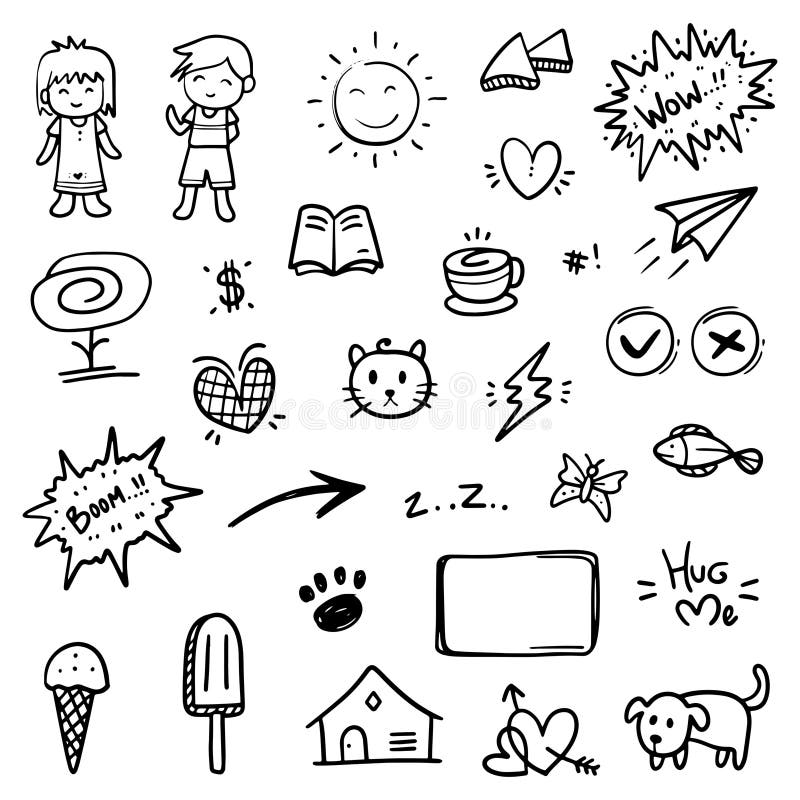 Hand Drawn Abstract Thin Line Doodle Set of Objects Stock Vector ...