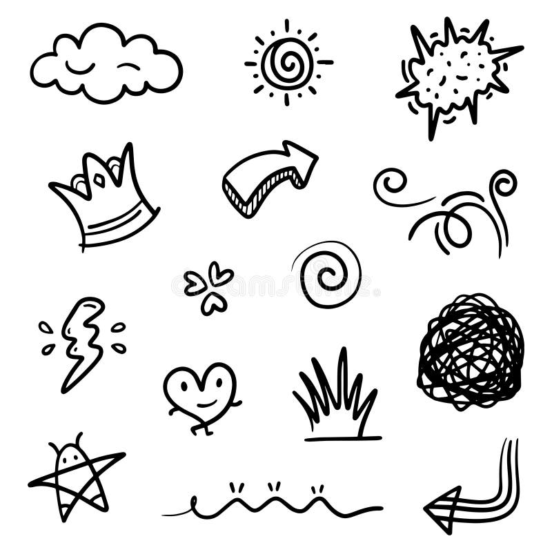Hand Drawn Abstract Thin Line Doodle Set in Vector Stock Vector ...