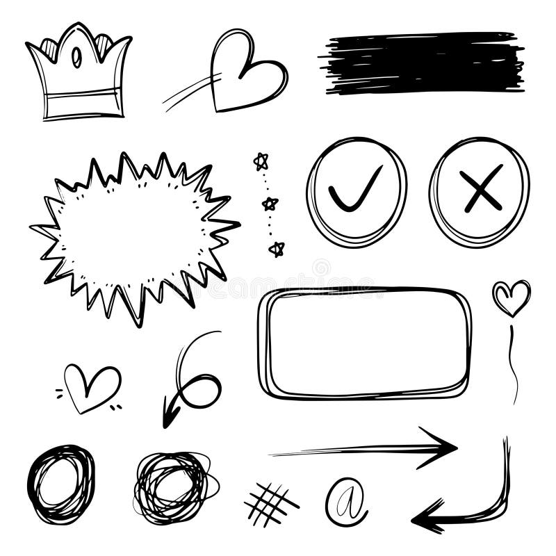 Hand Drawn Abstract Thin Line Doodle Set in Vector Stock Illustration ...