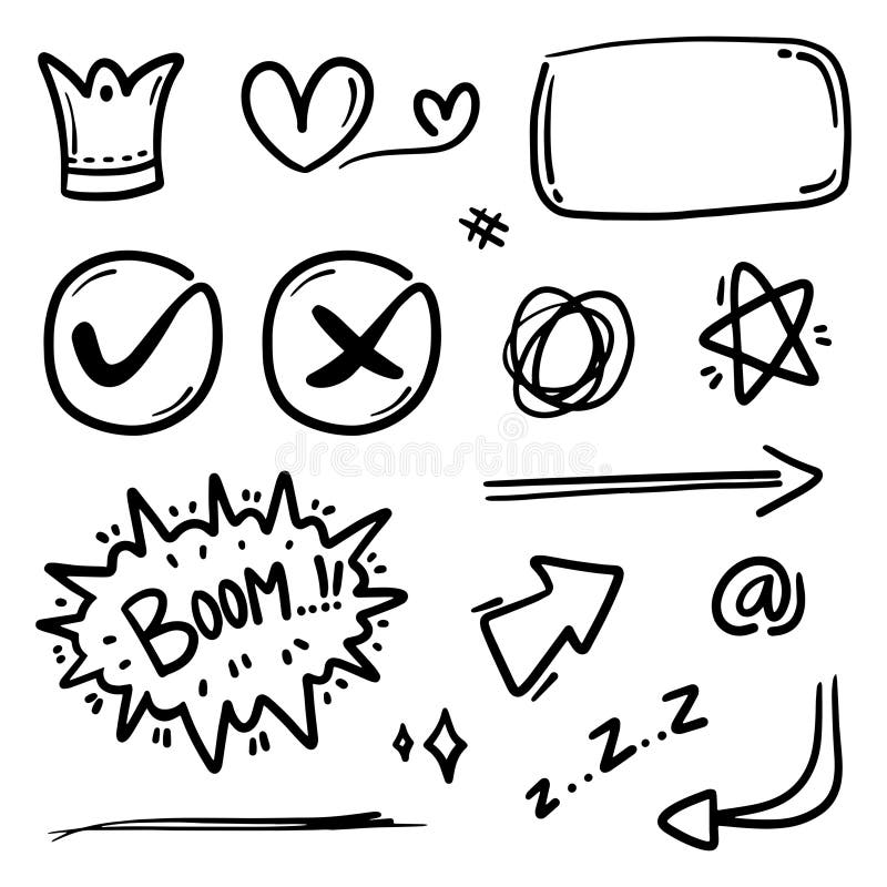 Hand Drawn Abstract Thin Line Doodle Set in Vector Stock Illustration ...