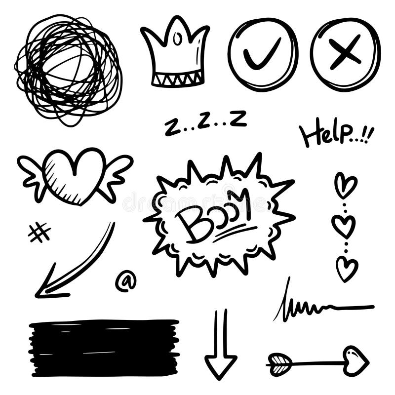 Hand Drawn Abstract Thin Line Doodle Set, in Vector Stock Illustration ...