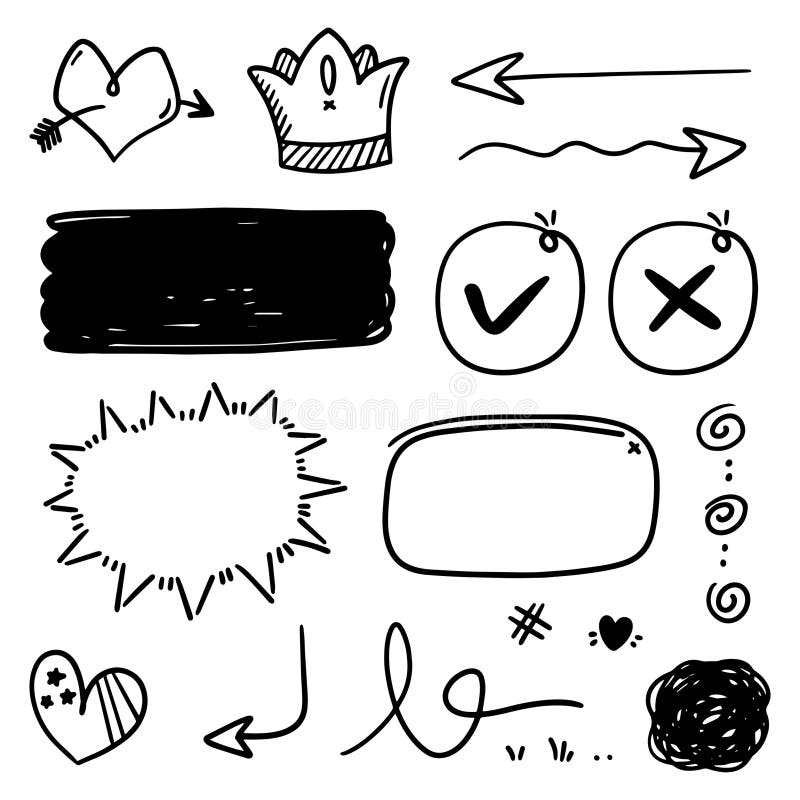 Hand Drawn Abstract Thin Line Doodle Set in Vector Stock Illustration ...