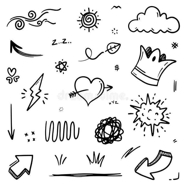 Hand Drawn Abstract Thin Line Doodle Set in Vector Stock Vector ...