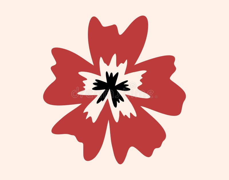 Hand Drawn Abstract Trendy Colored Red Flower. Flat Design Cartoon ...