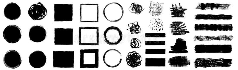 Hand Drawn Abstract Vector Collection of Black Grunge Shapes, Rough ...