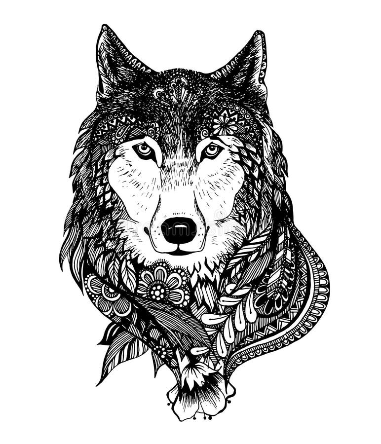 Hand Drawn Abstract Wolf Vector Illustration Stock Vector ...