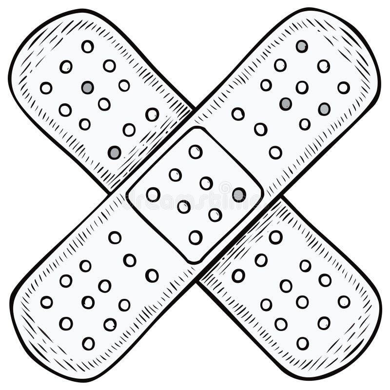 Hand Drawn Adhesive Bandage Plaster Cross Illustration Design Stock ...