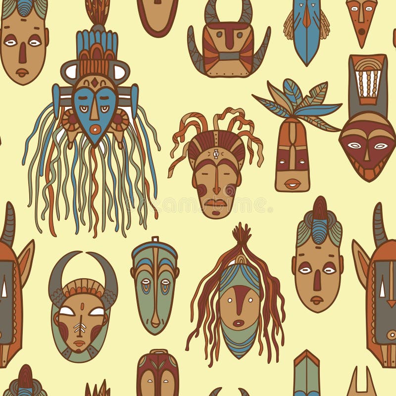 Hand drawn african masks. stock illustration. Illustration of kenia ...