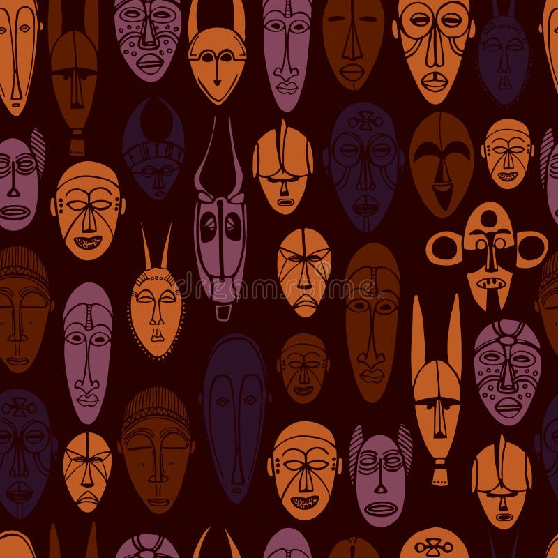 Hand Drawn African Masks . Vector Seamless Pattern Stock Vector ...