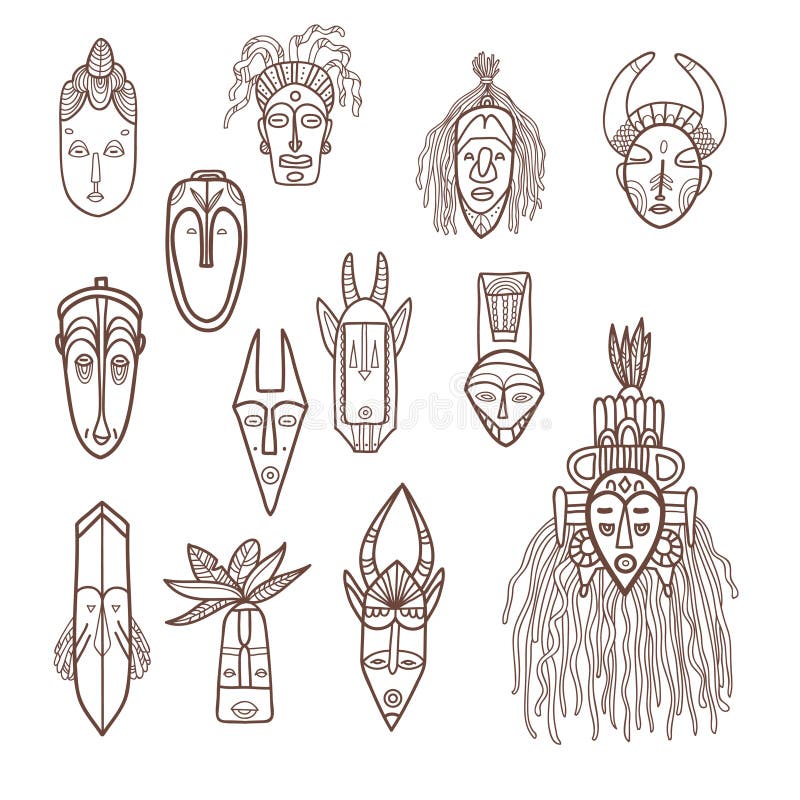 Hand drawn african masks stock illustration. Illustration of kenia ...