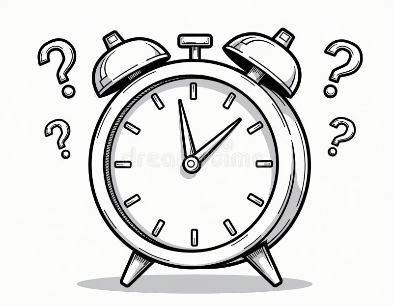 Hand-Drawn Alarm Clock with Question Marks - Time Management and ...