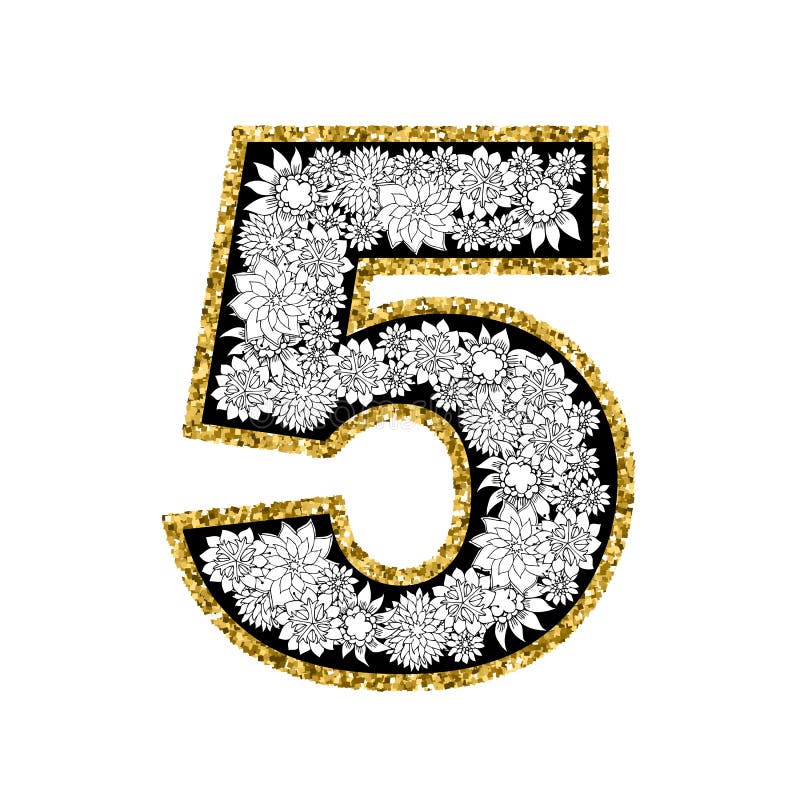 Hand Drawn Alphabet Design. Digit 5 Stock Vector - Illustration of ...