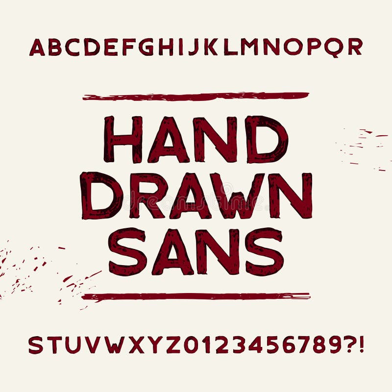 Hand Drawn Alphabet Font. Dirty Sans Serif Letters and Numbers Stock ...