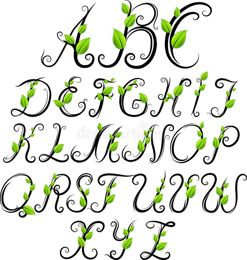 Ornate Swash Alphabet with Leaves Stock Vector - Illustration of ...