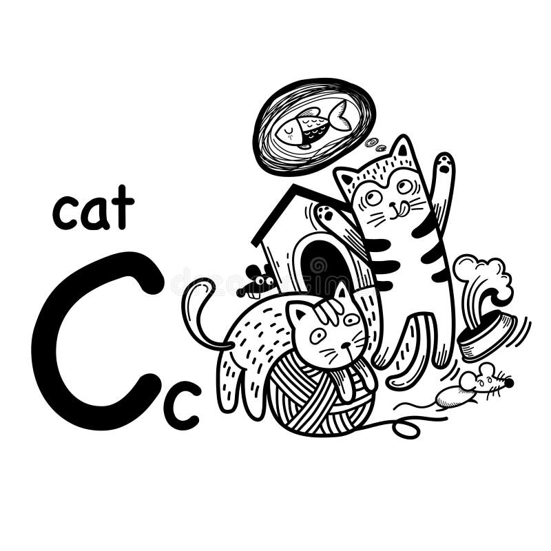 Hand Drawn.Alphabet Letter C-cat Stock Vector - Illustration of ...