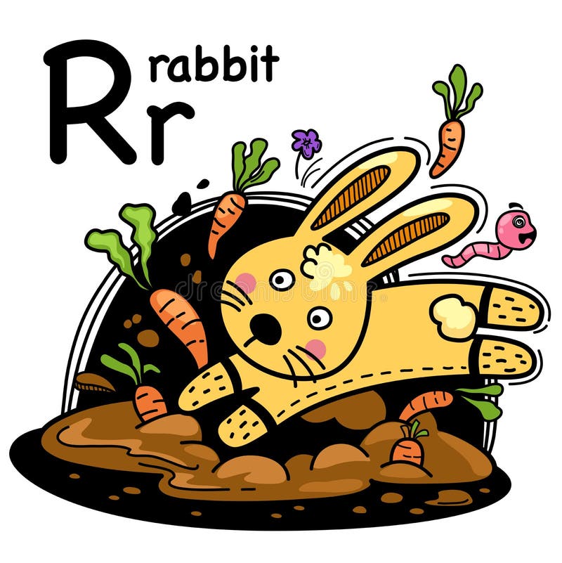 Hand Drawn.Alphabet Letter R-rabbit Stock Vector - Illustration of back ...