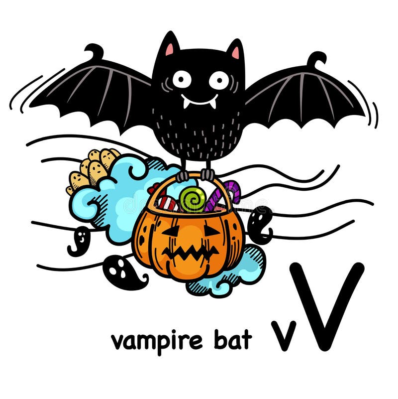 Hand Drawn.Alphabet Letter V-vampire Bat Stock Vector - Illustration of ...