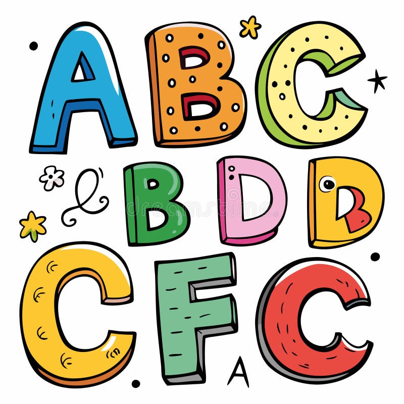 Hand Drawn Alphabet Letters with Colorful Desig Stock Vector ...