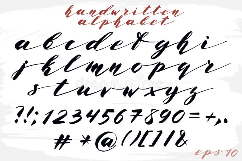 Hand Drawn Alphabet, Marks and Numbers. Handwritten Lettering in Brush ...