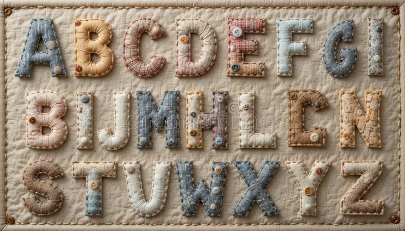 Sewn Alphabet Hand Drawn Letters Resembling Quilted Fabric, Stitches ...
