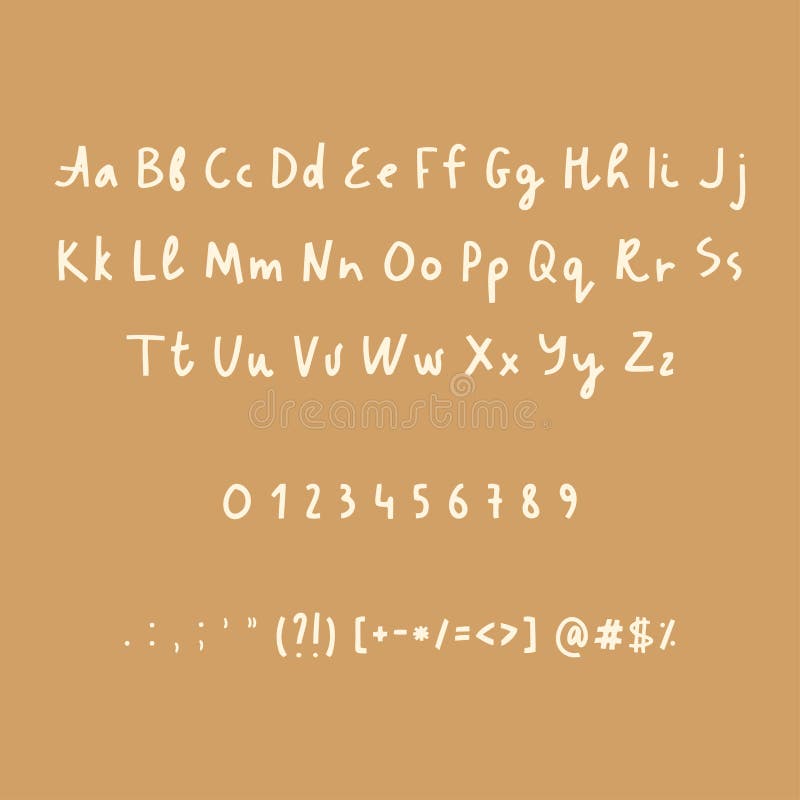 Hand Drawn Alphabet Numbers and Punctuation Marks. Rustic Font Stock ...