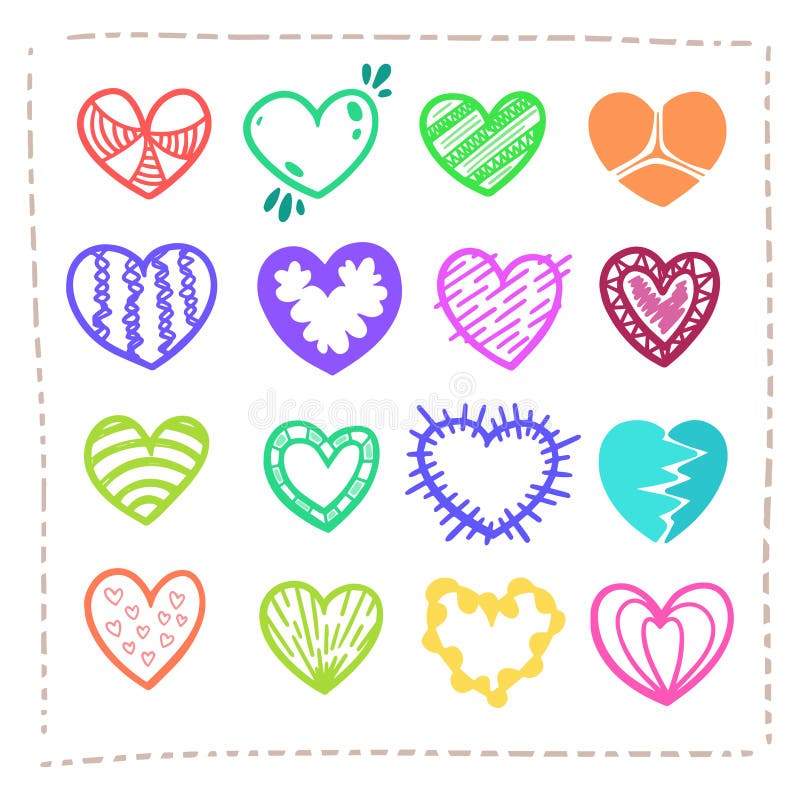 Hand Drawn Amazing Colorful Hearts Vector Stock Vector - Illustration ...