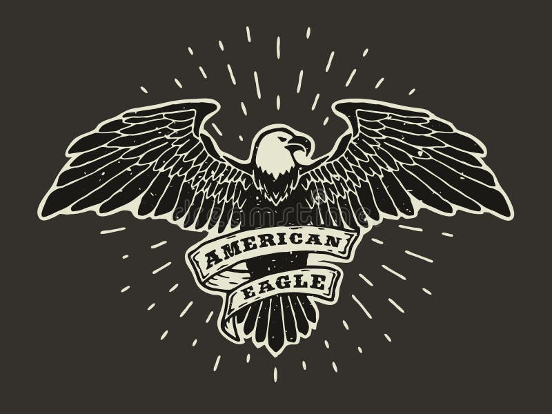 Hand Drawn American Egle. stock vector. Illustration of ribbon - 81704954