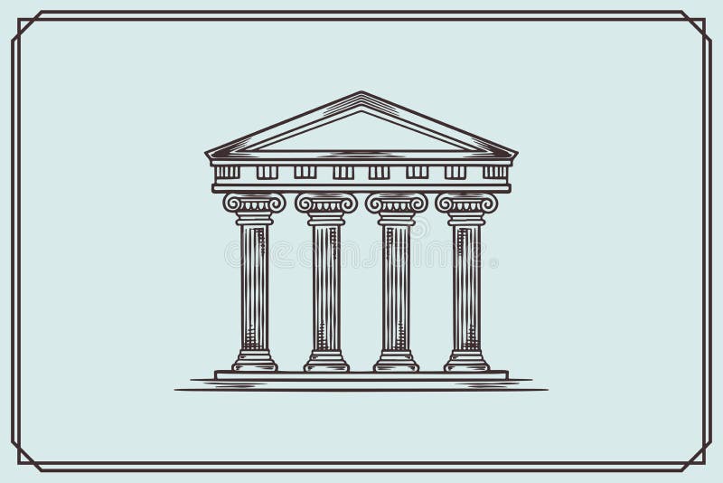 Hand Drawn Ancient Greek Building in Vintage Style Stock Vector ...