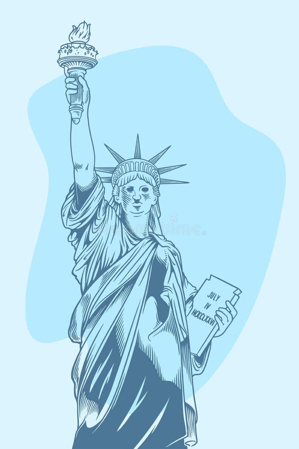 Hand Drawn of Ancient History Building of Liberty Statue Stock Vector ...