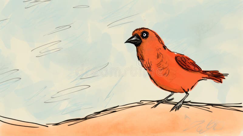Hand-drawn Animation: Red Bird on Rock Stock Illustration ...