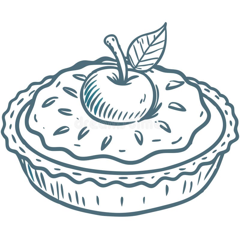 Hand Drawn Apple Pie Vector Illustration with Leaf Decoration Stock ...